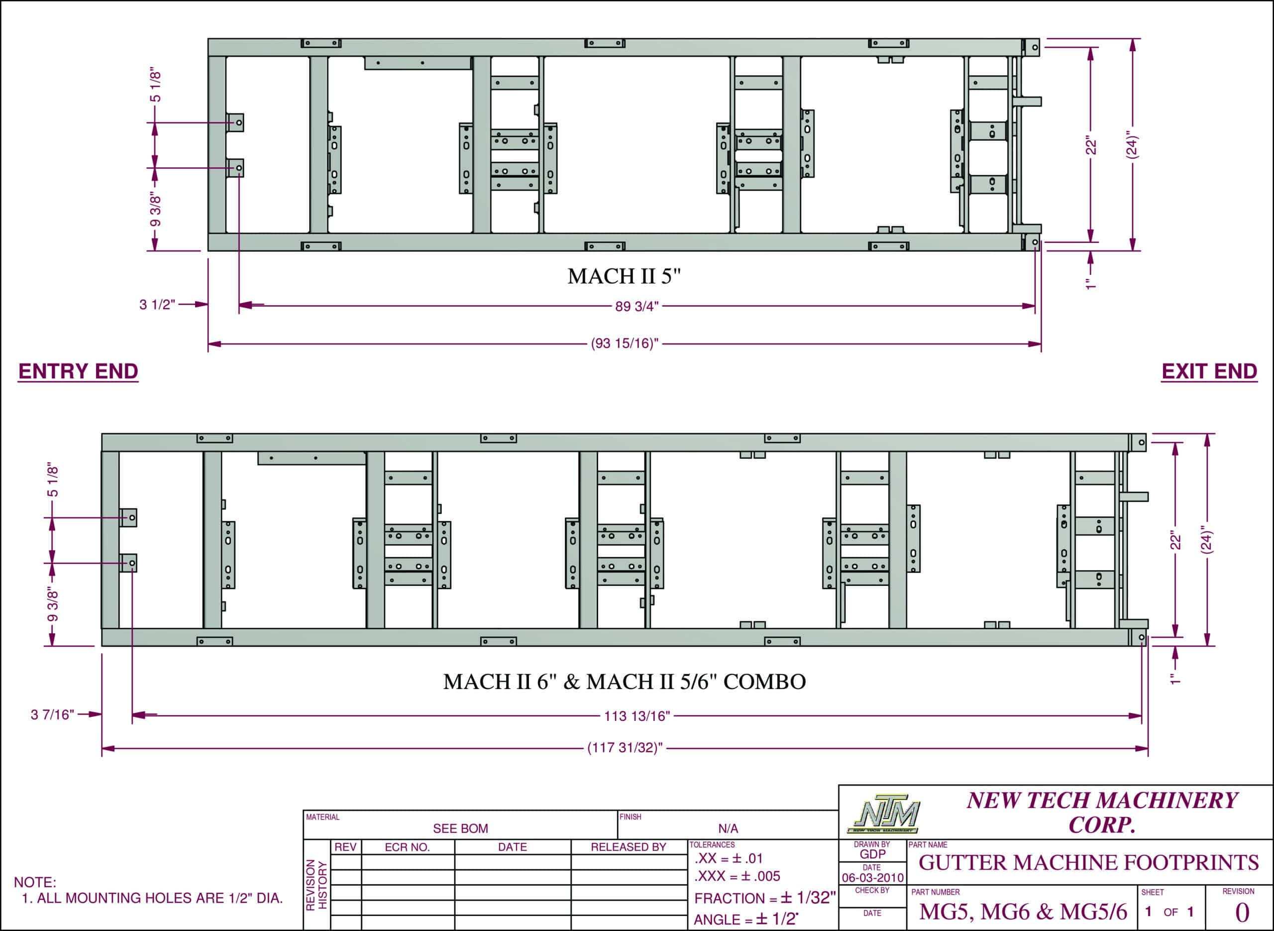 MACH II Gutter Machine Footprint - New Tech Machinery