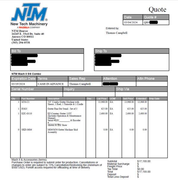 How to Get a Quote on an NTM Rollforming Machine